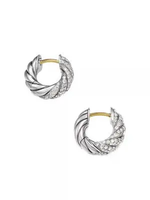 David Yurman Sterling Diamond Hoop Earrings