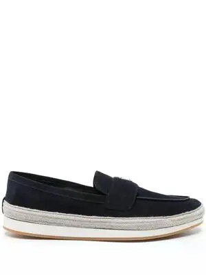 Prada Enamel Triangle-logo Suede Loafers - Blue