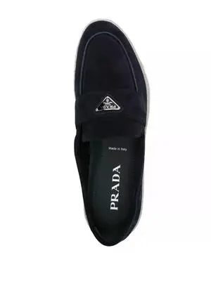 Prada Enamel Triangle-logo Suede Loafers