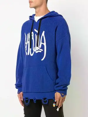 HACULLA. Logo-print Distressed Knitted Hoodie