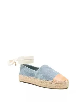 Tory Burch Leather And Printed Suede Cap-toe Espadrilles