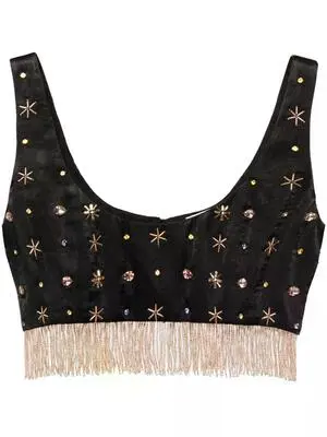 FORTE_FORTE Fringed Bead-embellished Crop Top