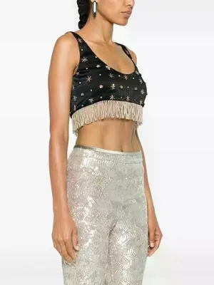 FORTE_FORTE Fringed Bead-embellished Crop Top
