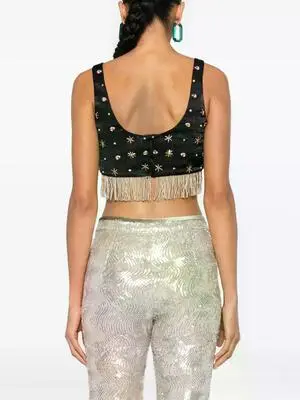FORTE_FORTE Fringed Bead-embellished Crop Top