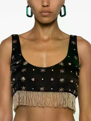 FORTE_FORTE Fringed Bead-embellished Crop Top