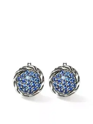 John Hardy Carved Chain Sapphire Stud Earrings - Silver