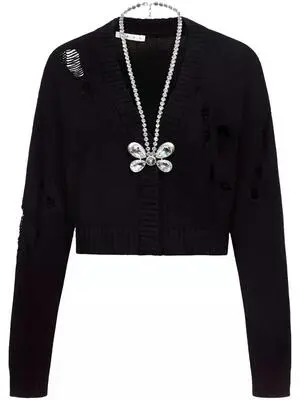 AREA Butterfly-embellished Organic Cotton-blend Cardigan - Black