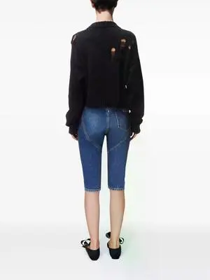 AREA Butterfly-embellished Organic Cotton-blend Cardigan - Black