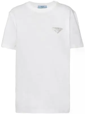 Prada Crystal-embellished Triangle Logo T-shirt - White