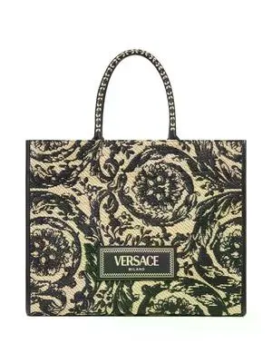 Versace Large Barocco Athena Raffia Tote Bag - Black