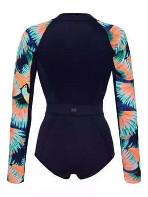 DUSKII Tropical Print Long Sleeve Zip Up Swimsuit