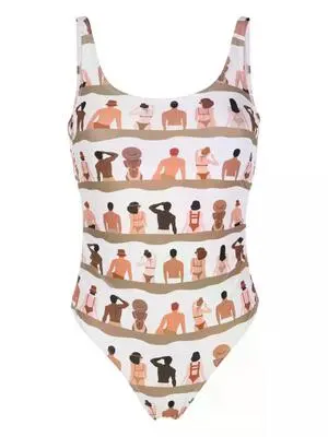 AMIR SLAMA Graphic-print One-piece Swimsuit - Neutrals