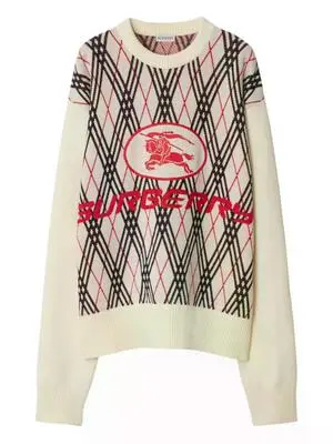 Burberry Argyle-knit Jumper With Equestrian Knight Motif - Neutrals