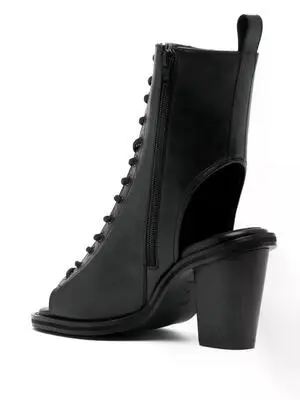 JUUN.J Open-toe Leather Lace-up Block Heel Boots