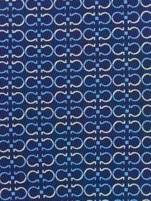 FERRAGAMO Gancini Print Silk Neck Tie - Blue