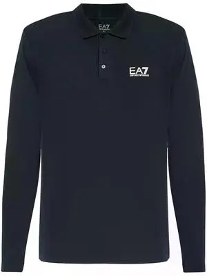 EA7 Logo-print Cotton Polo Shirt - Blue