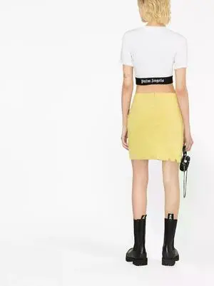 Palm Angels Distressed Cotton Mini Skirt With Logo Detail