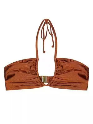 GANNI Metallic-threading Bikini Top - Brown