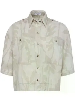 Brunello Cucinelli Leaf-print Linen Shirt