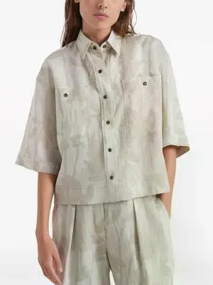 Brunello Cucinelli Leaf-print Linen Shirt