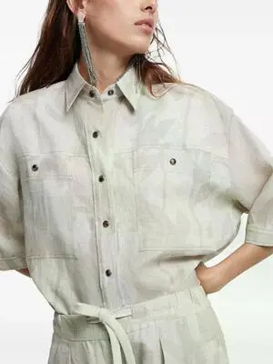 Brunello Cucinelli Leaf-print Linen Shirt
