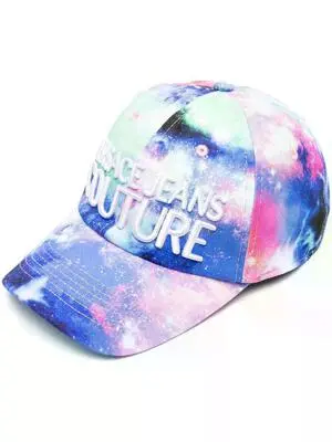 Versace Logo-embroidered Galaxy-print Cap - Purple