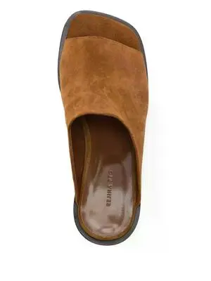 REJINA PYO Camel Suede Open Toe Flat Sandals - Brown