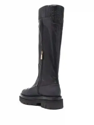 Santoni Ribbed Leather Knee-high Boots