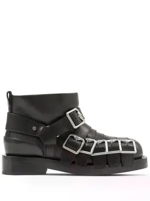 Burberry Buckled Leather Biker Boots - Black