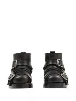 Burberry Buckled Leather Biker Boots - Black