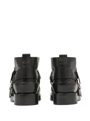 Burberry Buckled Leather Biker Boots - Black