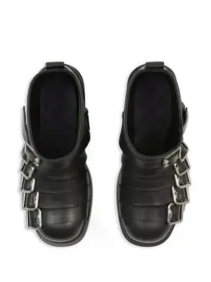 Burberry Buckled Leather Biker Boots - Black