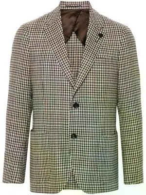 LARDINI Brooch-detail Herringbone Blazer - Brown