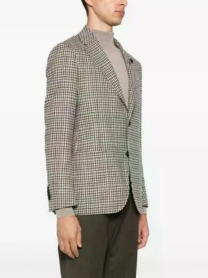 LARDINI Brooch-detail Herringbone Blazer - Brown