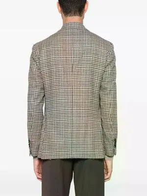LARDINI Brooch-detail Herringbone Blazer - Brown