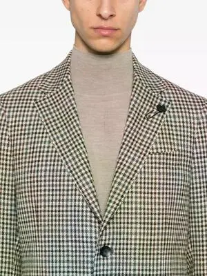 LARDINI Brooch-detail Herringbone Blazer - Brown