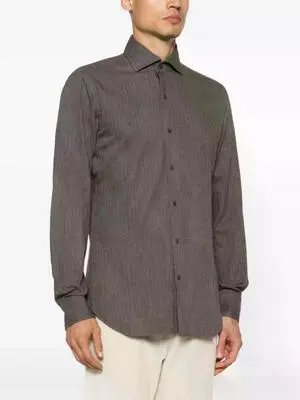 BARBA NAPOLI Herringbone-pattern Shirt - Brown