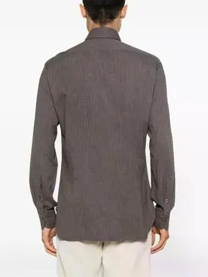 BARBA NAPOLI Herringbone-pattern Shirt - Brown