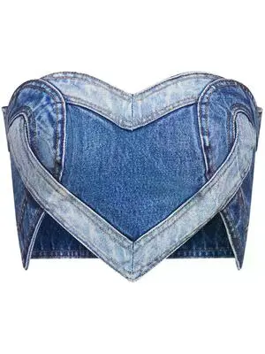AREA Patchwork Heart-motif Denim Bandeau - Blue