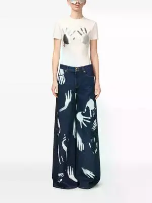 AREA Hand-print Wide-leg Jeans