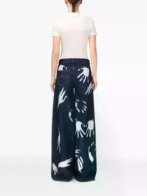 AREA Hand-print Wide-leg Jeans