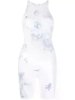 TTSWTRS Graphic-print Sleeveless Playsuit - White