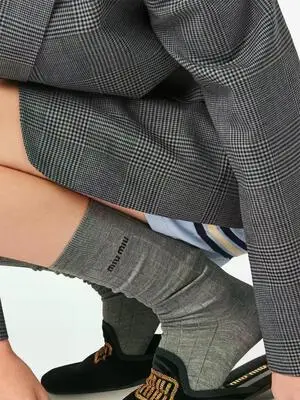 Miu Miu Ribbed Knit Silk Blend Socks - Grey