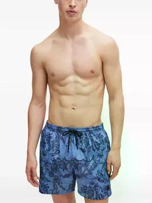 BOSS Floral-print Swim Shorts - Blue