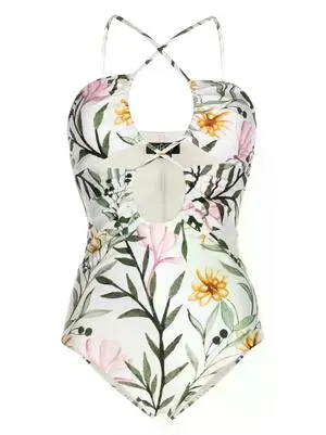 PatBO Jasmine Lace-up Cut-out Swimsuit - Neutrals