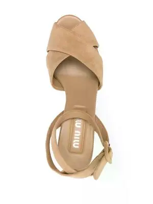 Miu Miu Crossover Suede Platform Sandals - Neutrals