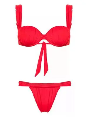 NOIRE SWIMWEAR Ruched Balconette Bikini Set - Red
