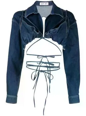 ACT Nº1 Cropped Open-back Denim Blouse - Blue