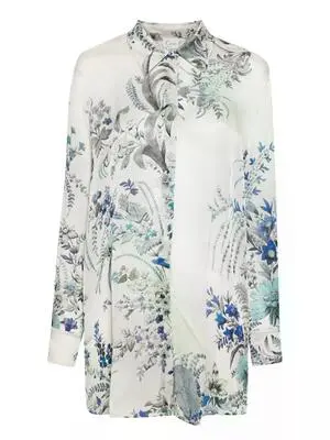 Carine Gilson Floral-print Silk Pajama Top - Grey