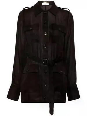 Saint Laurent Saharienne Muslin Mini Dress - Brown